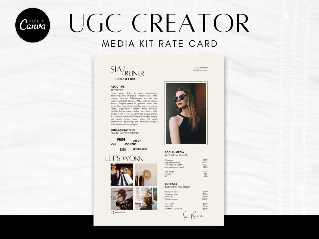 UGC Creator Rate Card Media Kit Template for Canva - Influencer Media ...