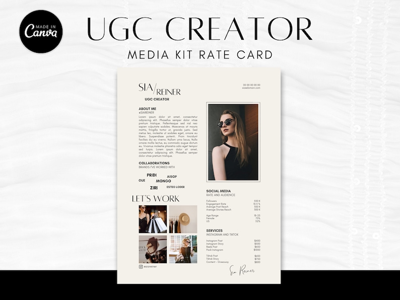 UGC Creator Rate Card Media Kit Template for Canva Influencer Media Kit ...