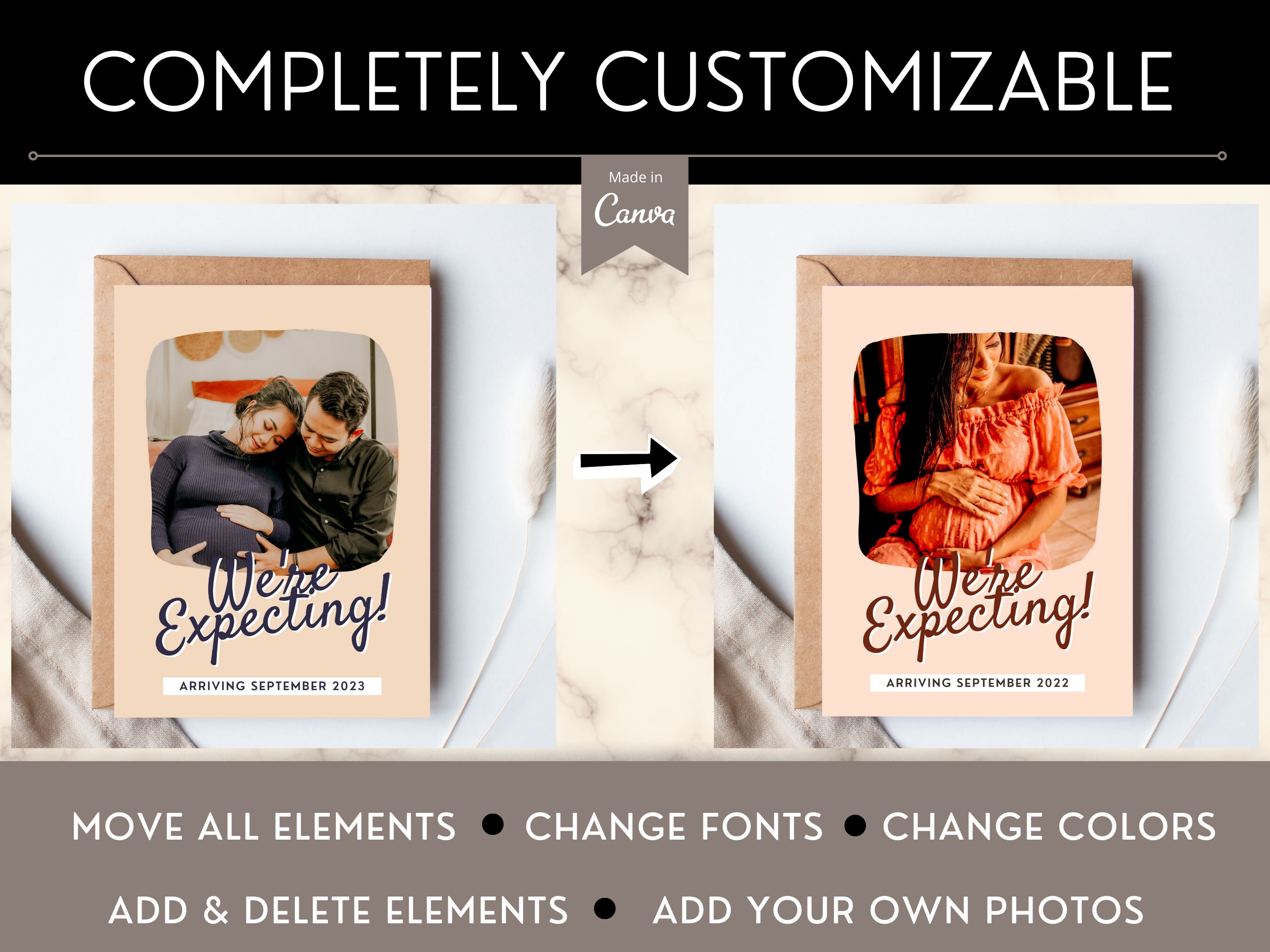 Photo Pregnancy Announcement Card DIY Template Pack - 4 Printable Cards ...