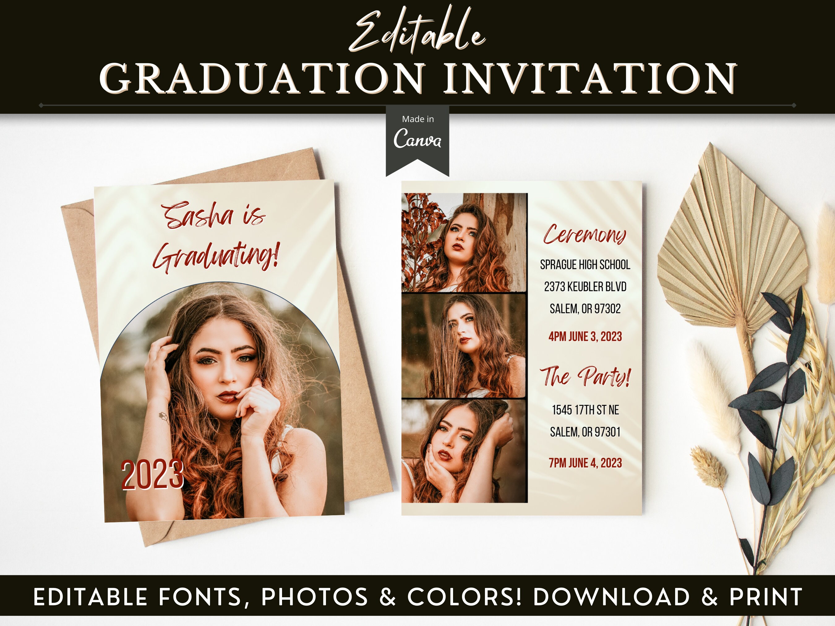 Photo Graduation DIY Announcement Card for Canva Template, Graduation ...