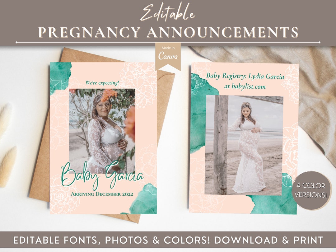 Photo Pregnancy Announcement Card Template Pack - 4 Double-sided ...