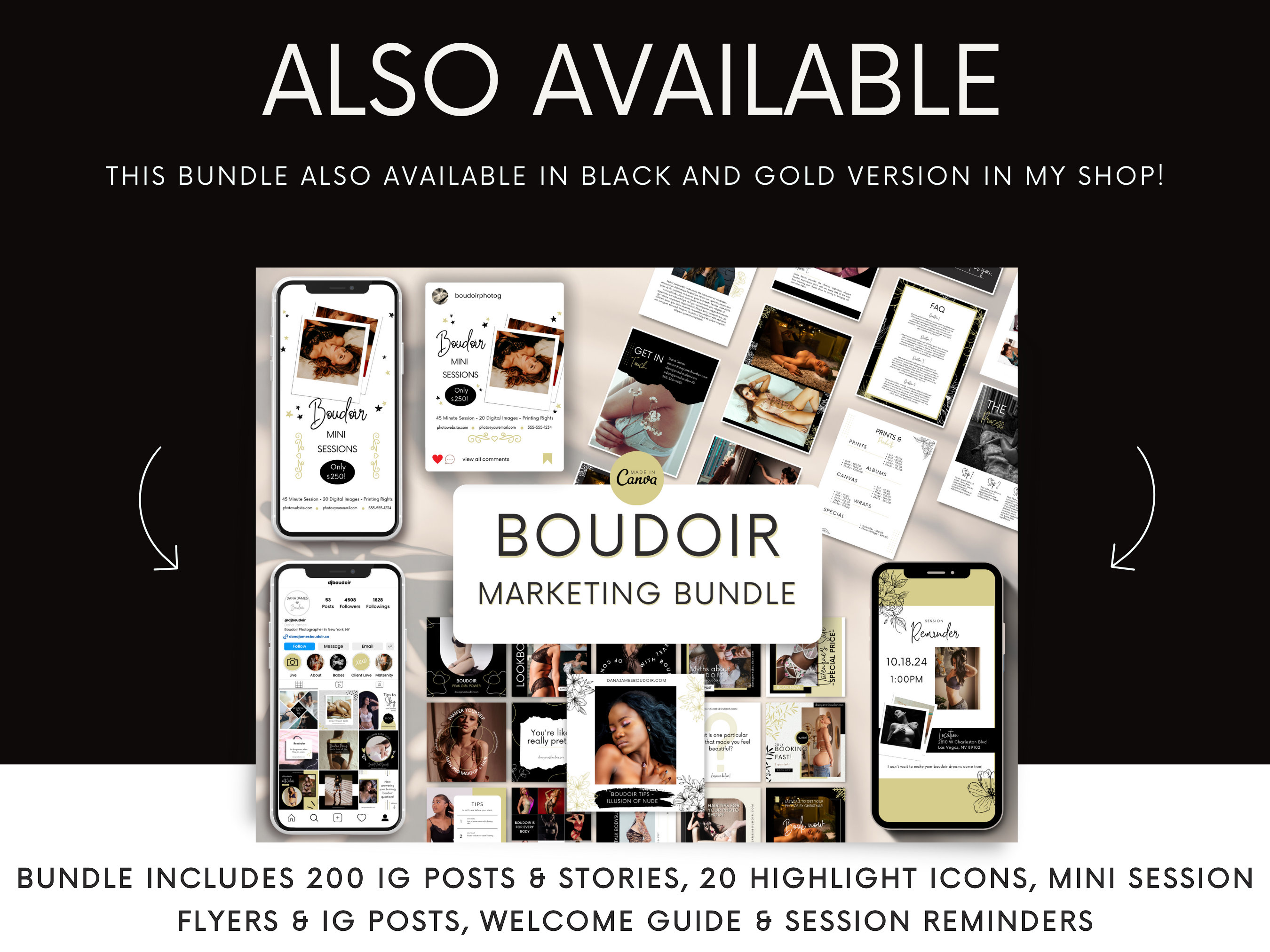 Boudoir BUNDLE for Canva Photographer Marketing 200 IG Posts, Welcome Guide, Print Marketing ...