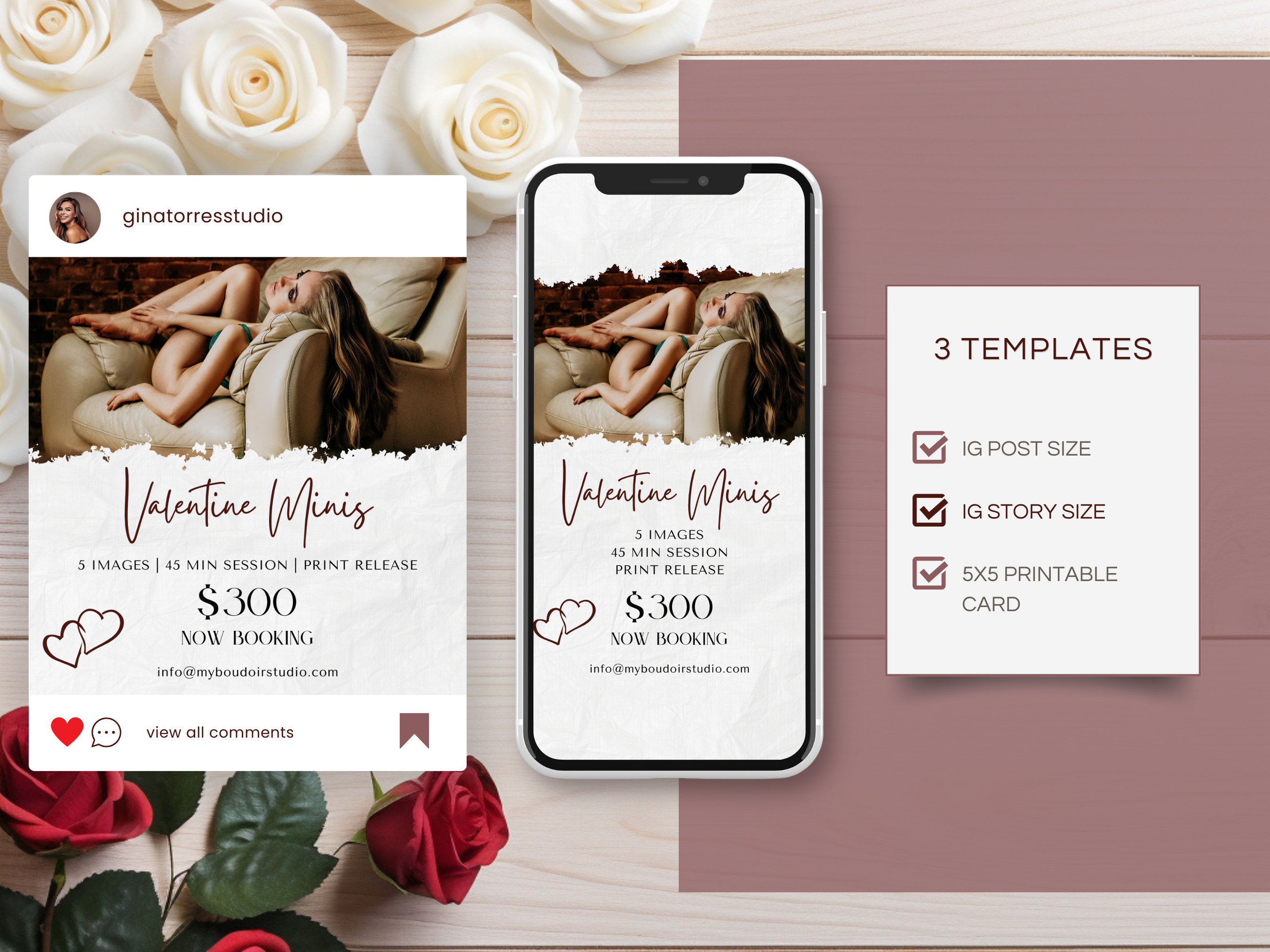 Valentine Boudoir Mini Session Canva Templates for Photographers - IG ...