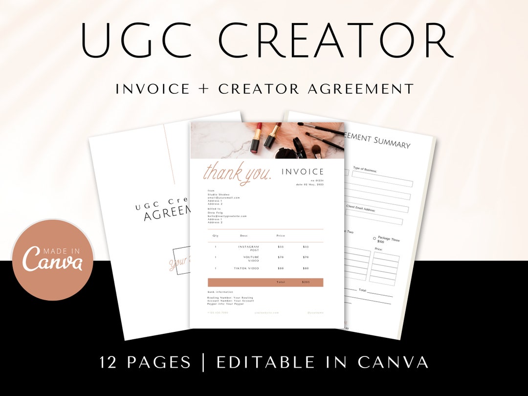 UGC Creator Contract and Invoice Templates for CANVA, UGC Invoice ...
