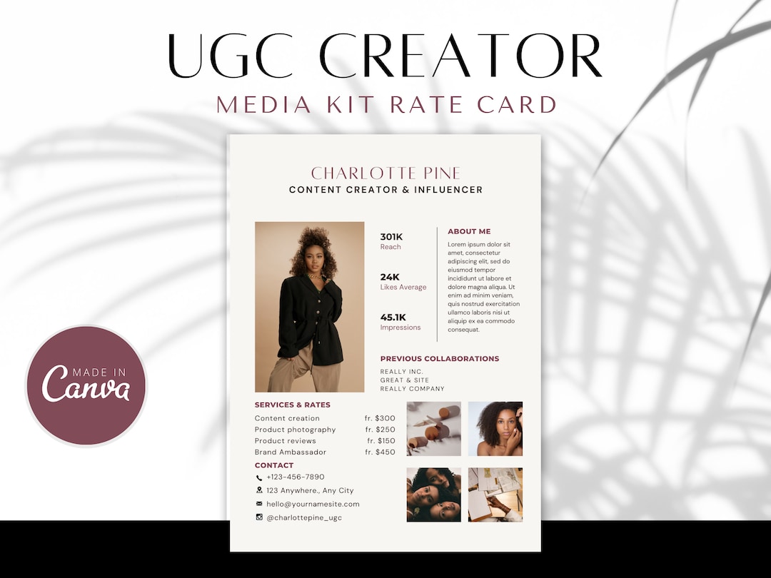 UGC Creator Rate Card Media Kit Template for Canva - Influencer Media ...