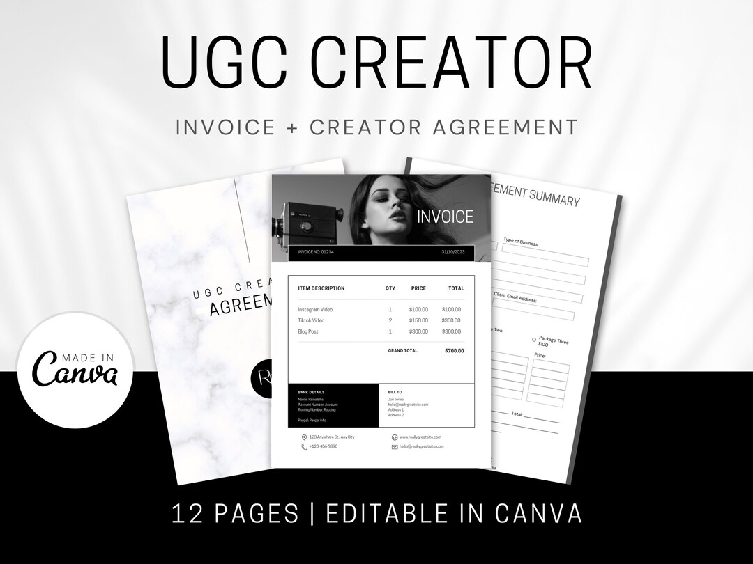 UGC Creator Contract and Invoice Templates for CANVA, UGC Invoice ...