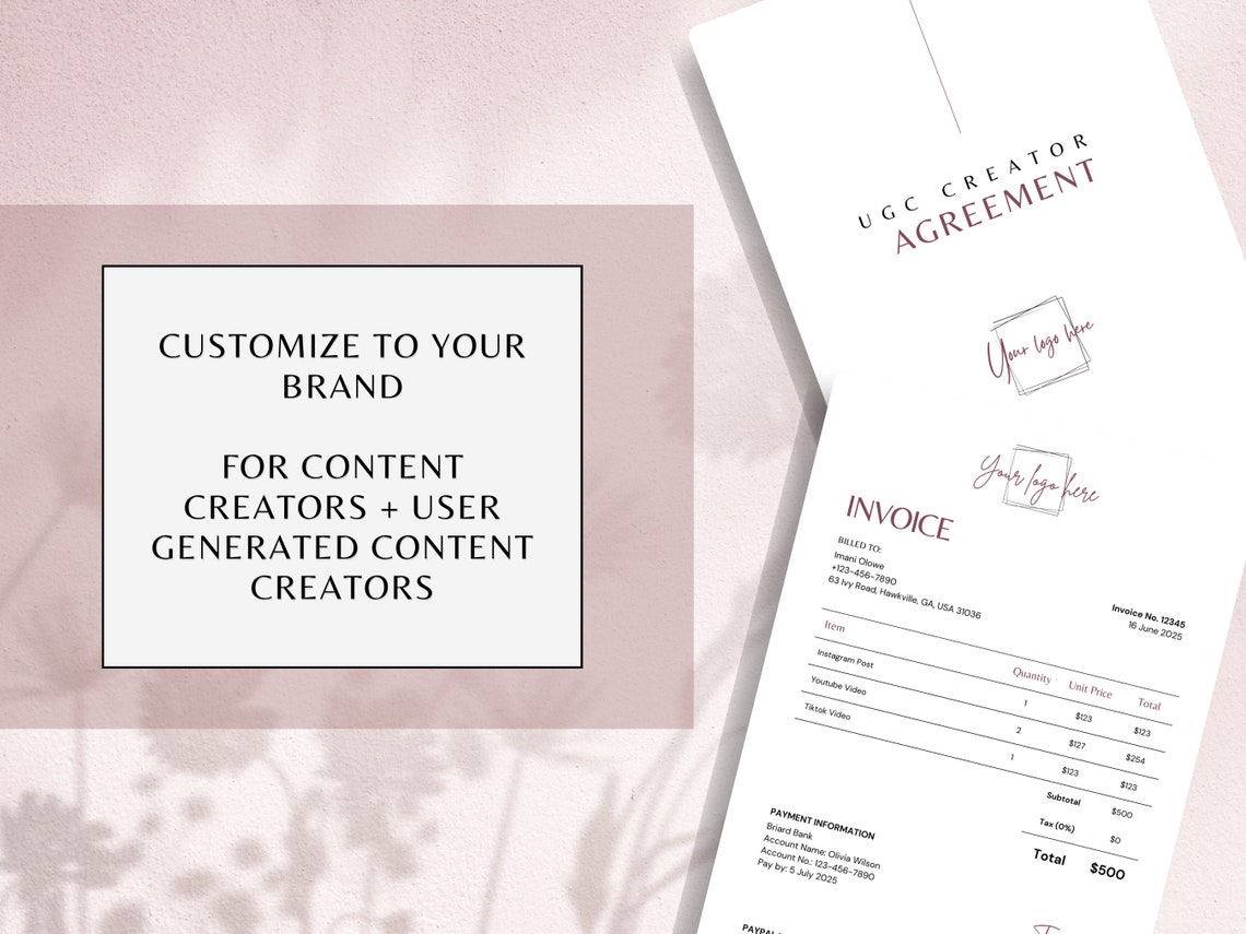 UGC Creator Contract and Invoice Templates for CANVA, UGC Invoice ...