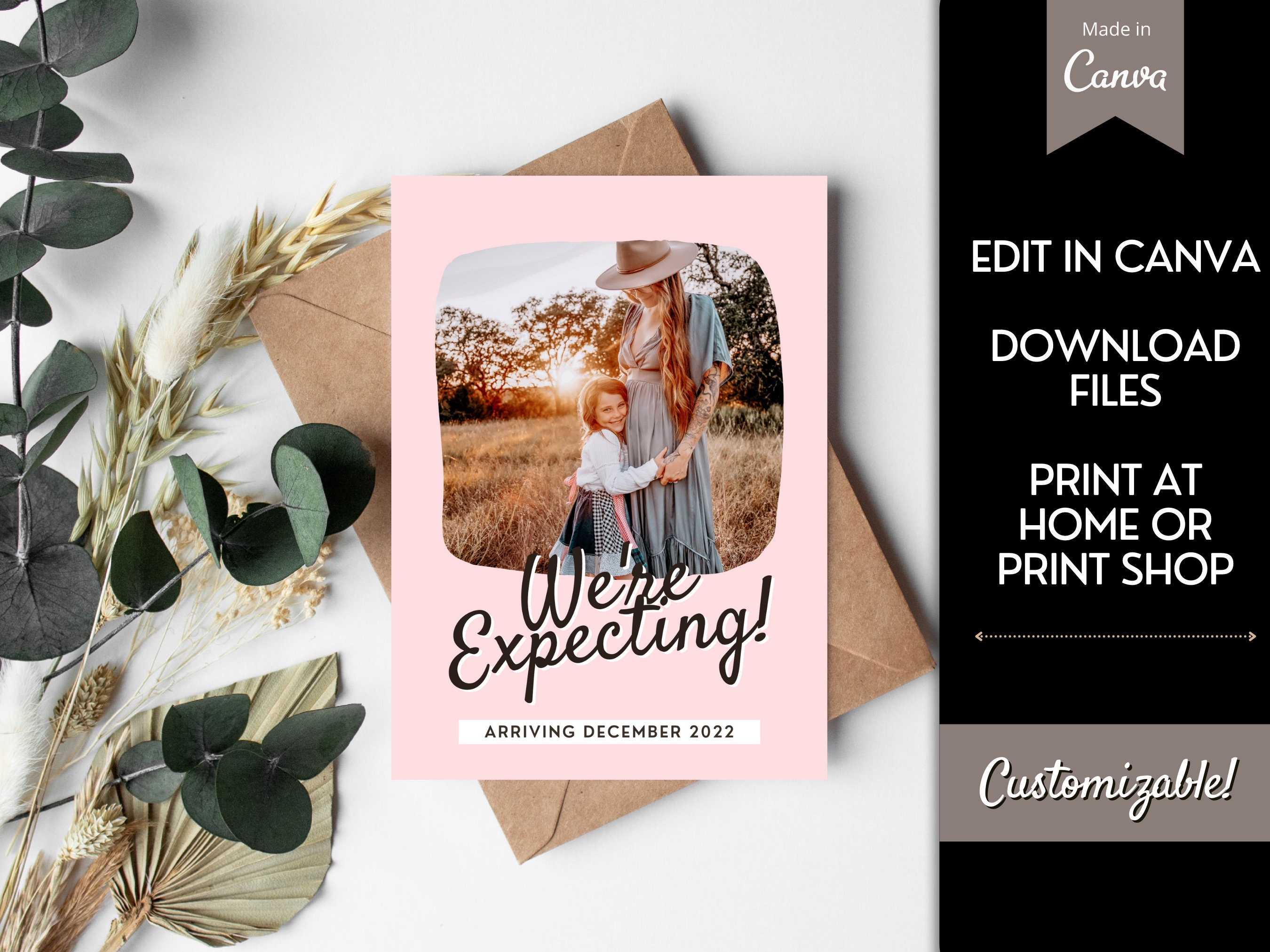 Photo Pregnancy Announcement Card DIY Template Pack - 4 Printable Cards ...