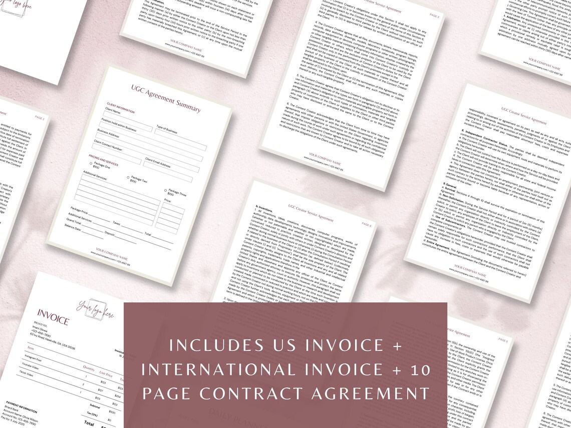 UGC Creator Contract and Invoice Templates for CANVA, UGC Invoice ...