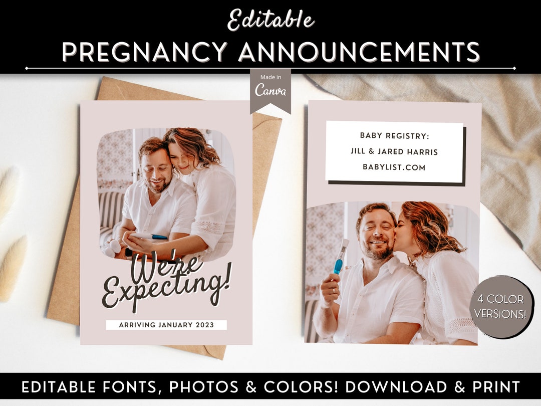Photo Pregnancy Announcement Card DIY Template Pack - 4 Printable Cards ...