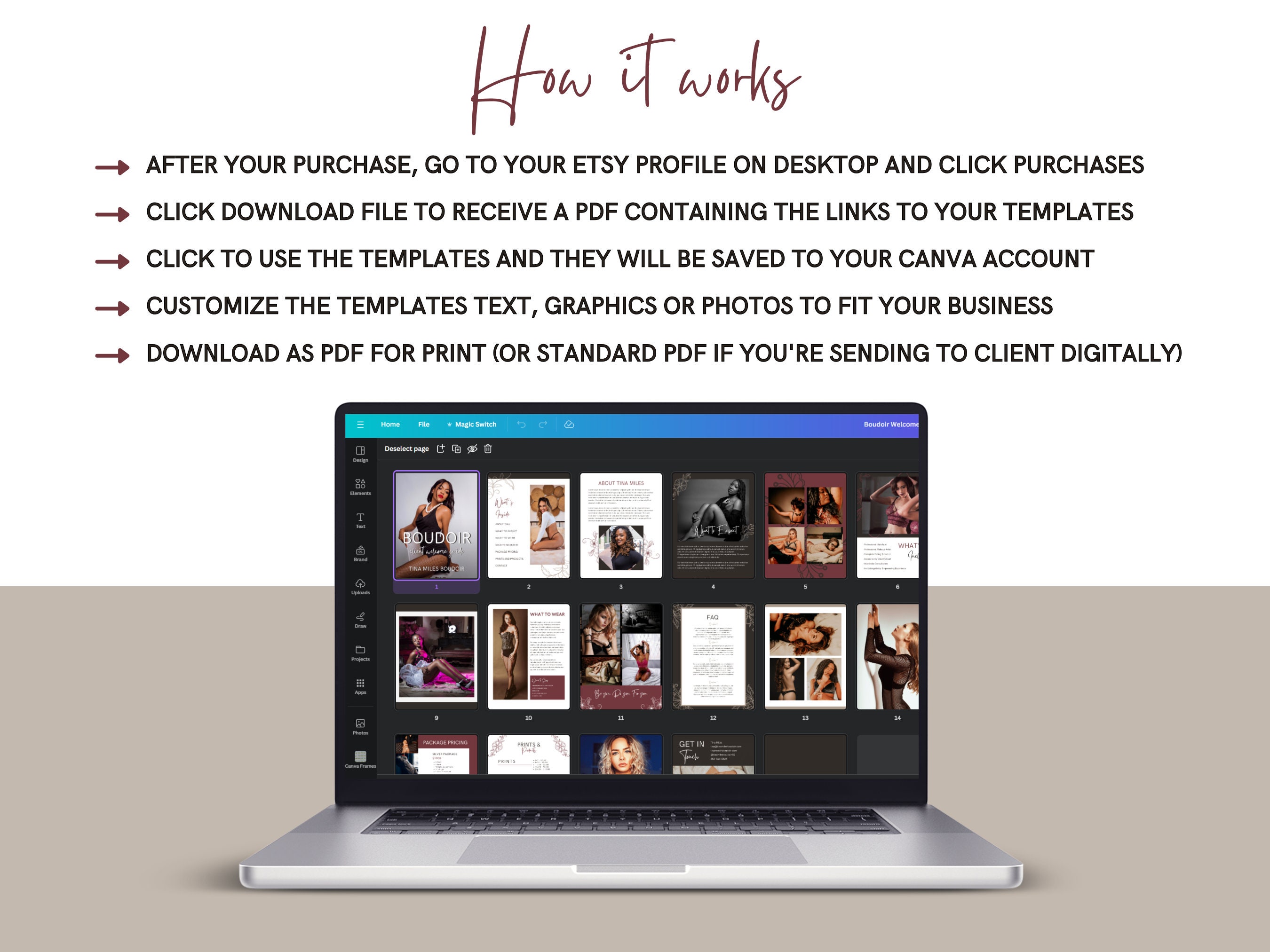 Boudoir Client Welcome Guide Canva Template - Session, Shoot ...