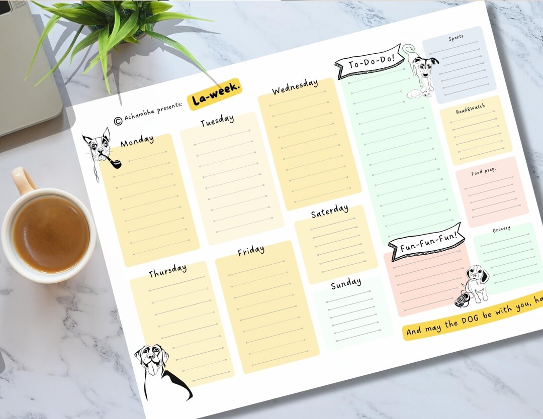 Cute Dogs Theme Fun Weekly Planner, Printable Funny Quotes Planner, A4 ...