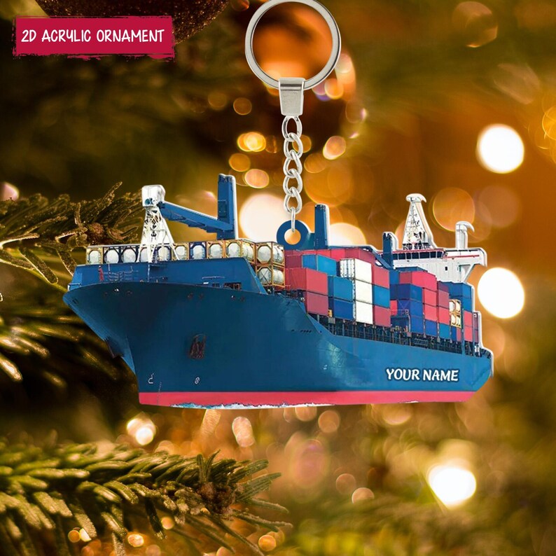Container Ship Christmas Ornament, Personalized Cargo Vessel Ornament ...