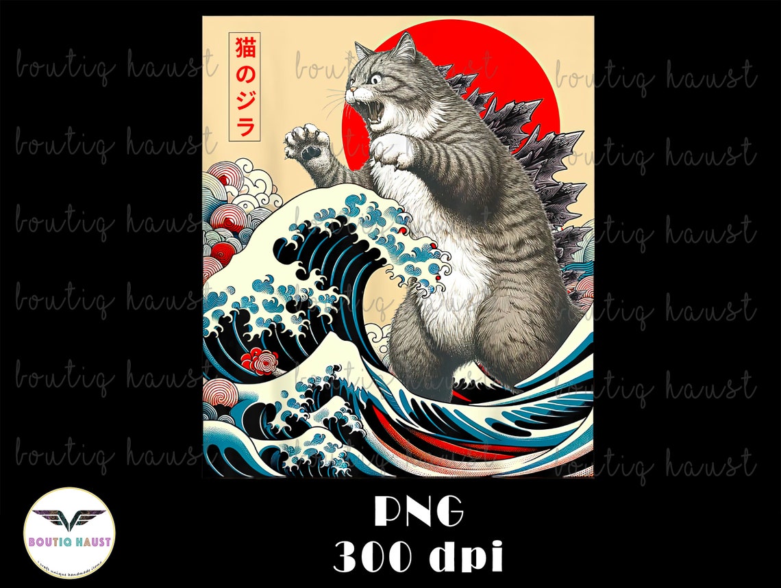 Catzilla Cat Japanese Art PNG Digital Art Work Designed by Boutiqhaust ...