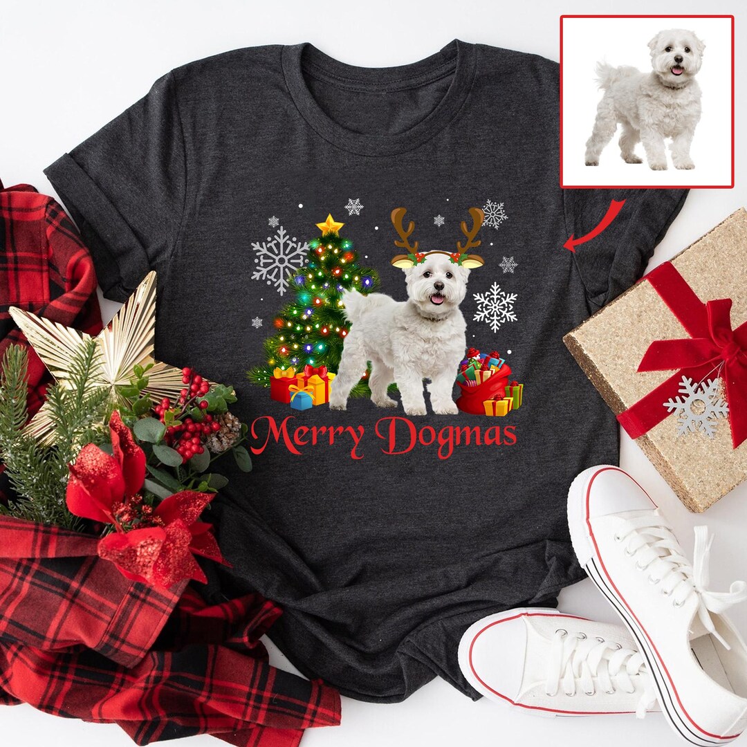 Merry Dogmas Custom Dog Photo Shirt, Dog Mama Shirt, Dog Mom T-shirt ...