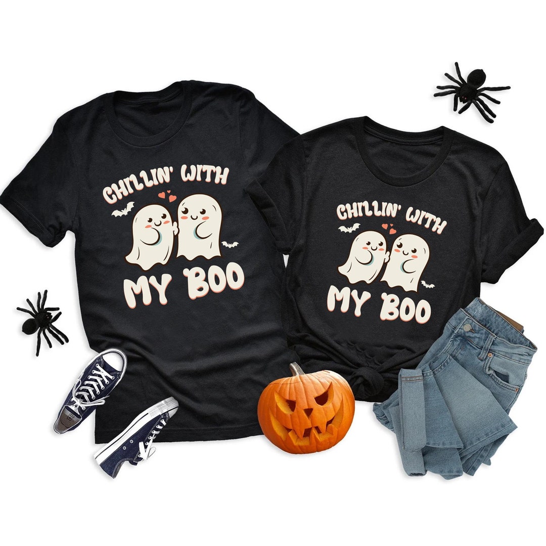 Chillin' With My Boo Tshirt, Funny Halloween Couple Shirts, Cute Ghost ...