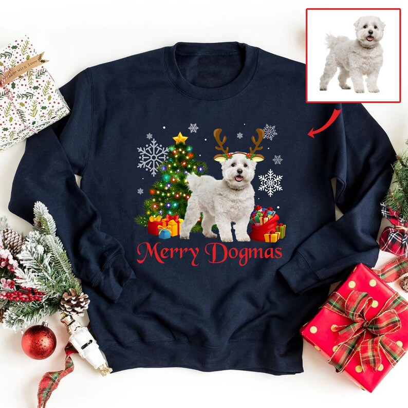 Merry Dogmas Custom Dog Photo Shirt, Dog Mama Shirt, Dog Mom T-shirt ...