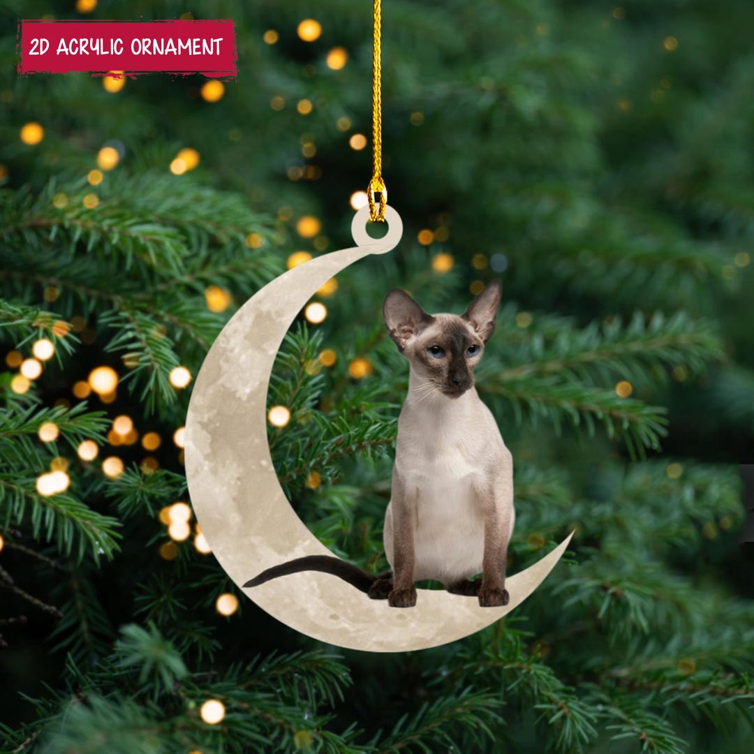 Balinese Cat Ornament, Cat Sitting on the Moon, Cute Hanging Ornament ...