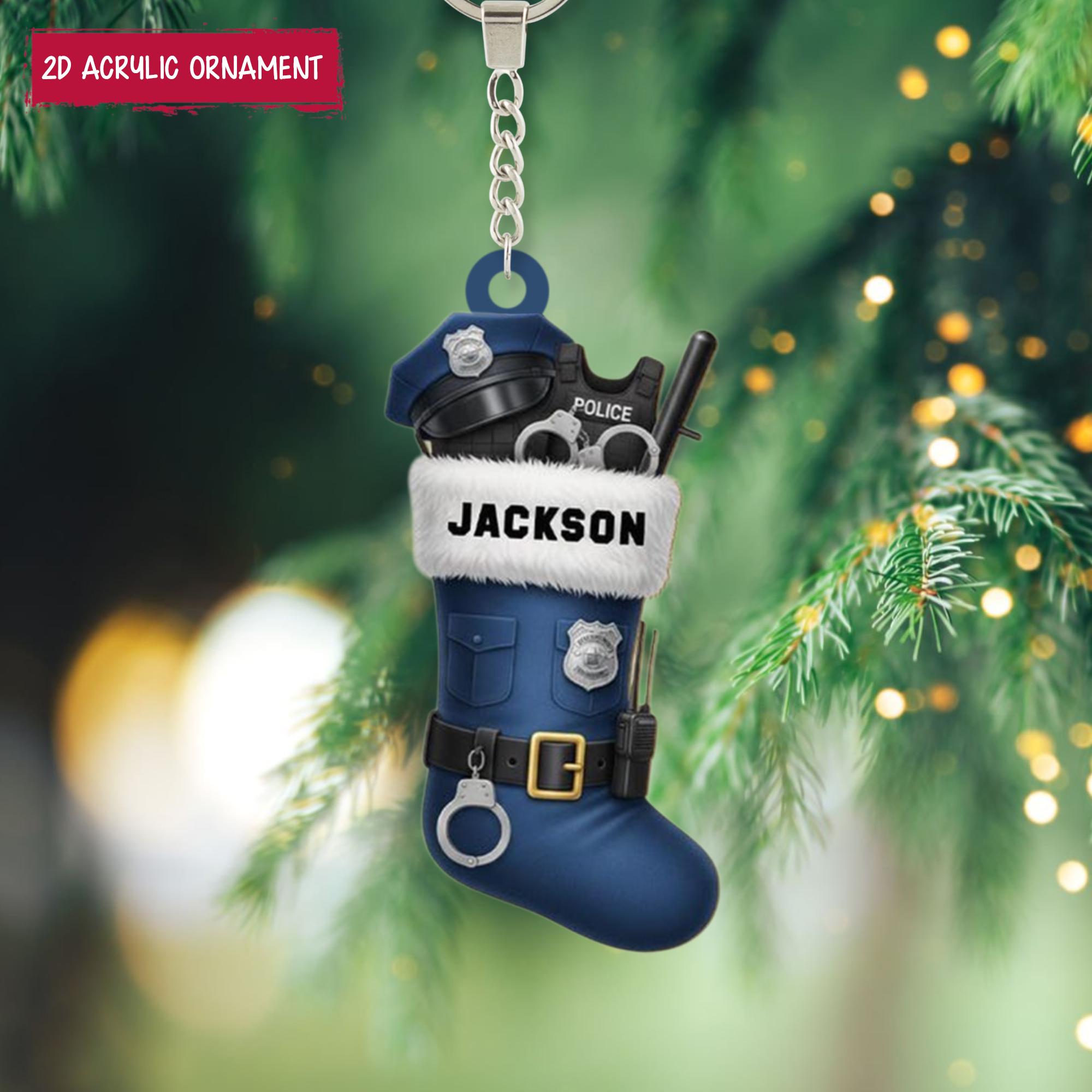 Police Officer Christmas Stocking Ornament, Law Enforcement Holiday ...