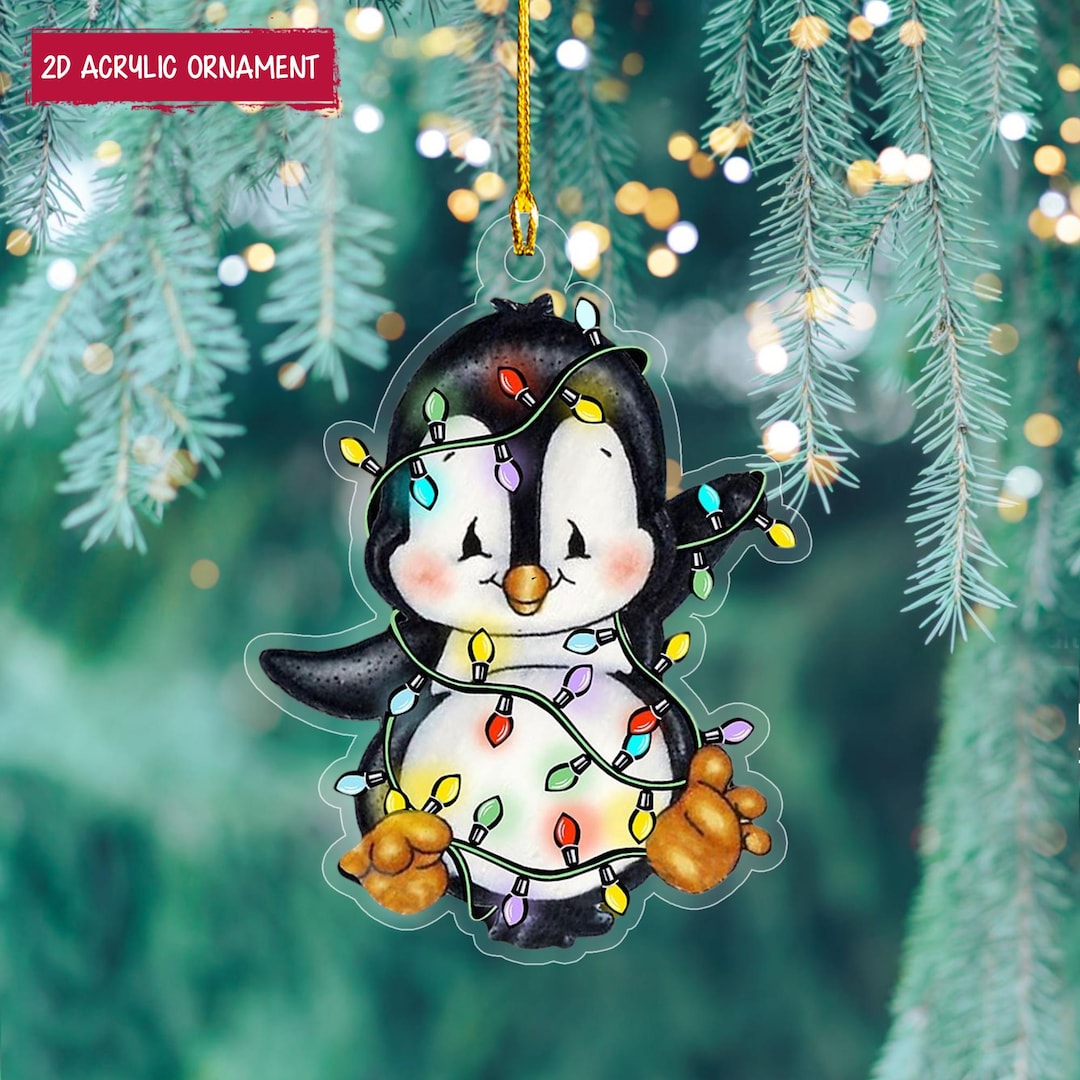 Penguin Christmas Ornament, Penguin With Christmas Lights, Holiday Tree ...