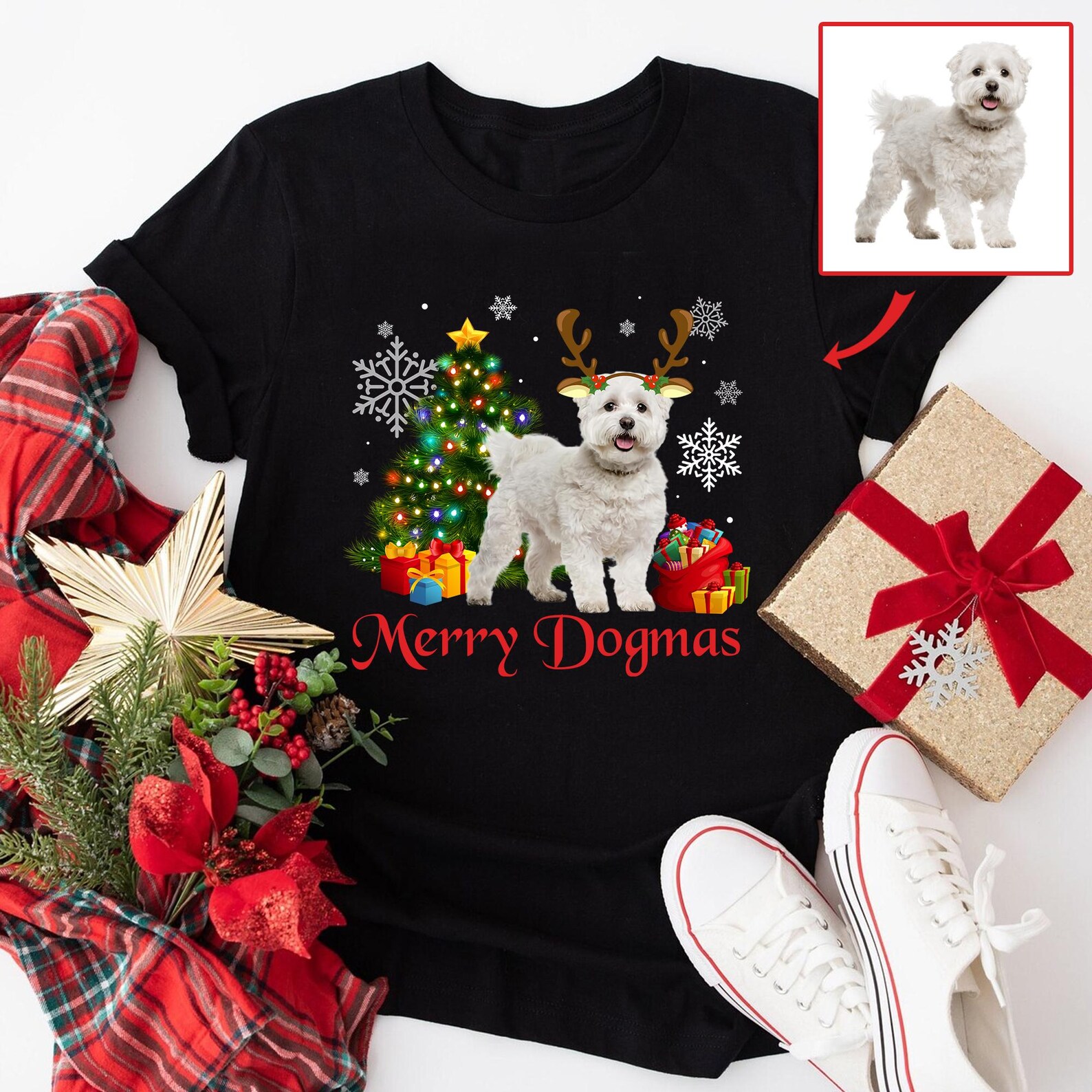 Merry Dogmas Custom Dog Photo Shirt, Dog Mama Shirt, Dog Mom T-shirt ...