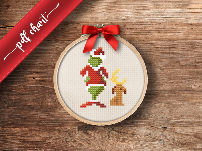 Grinch PDF Cross Stitch Pattern DIY Christmas Ornament - Etsy