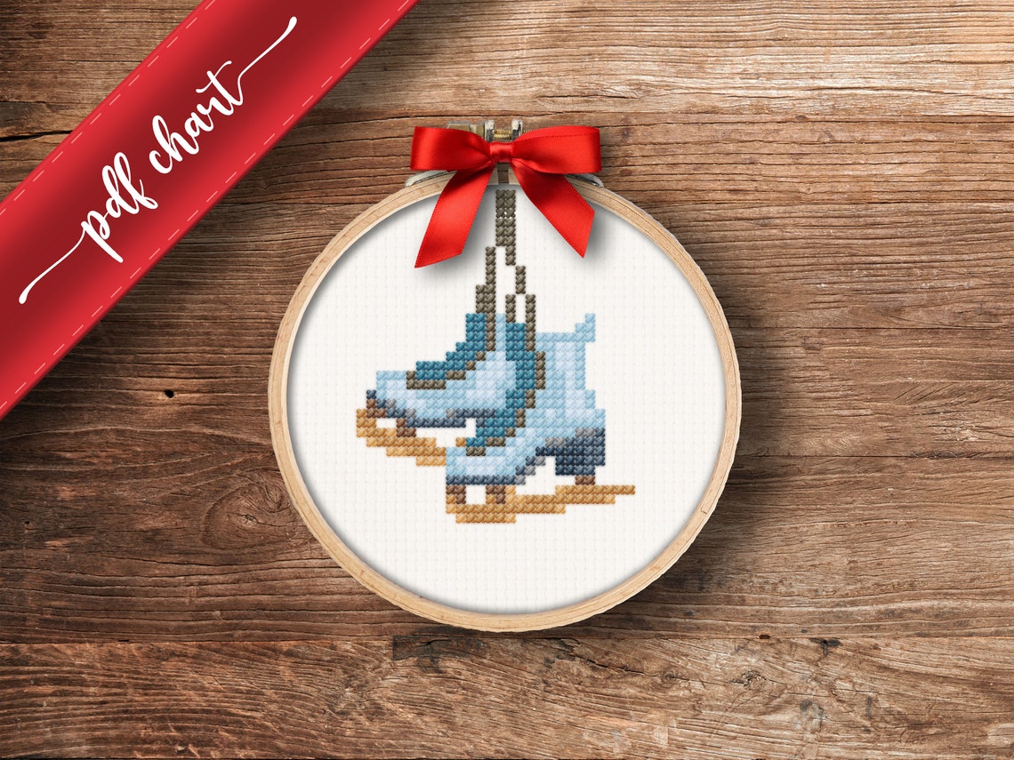 Ice Skates PDF Cross Stitch Pattern DIY Christmas Ornament - Etsy