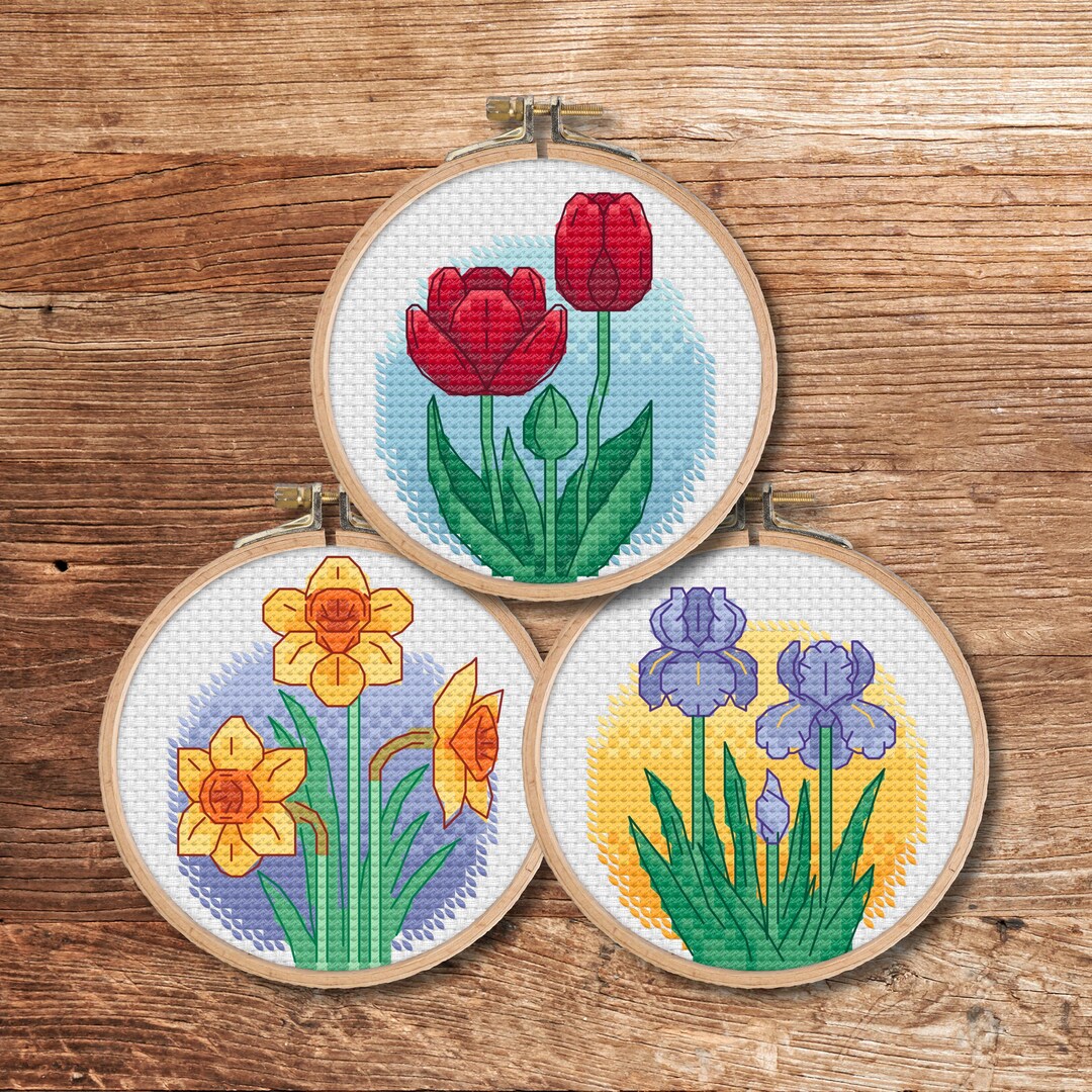 Spring Flowers - PDF Cross Stitch Pattern, DIY Gift, Beginner Easy ...