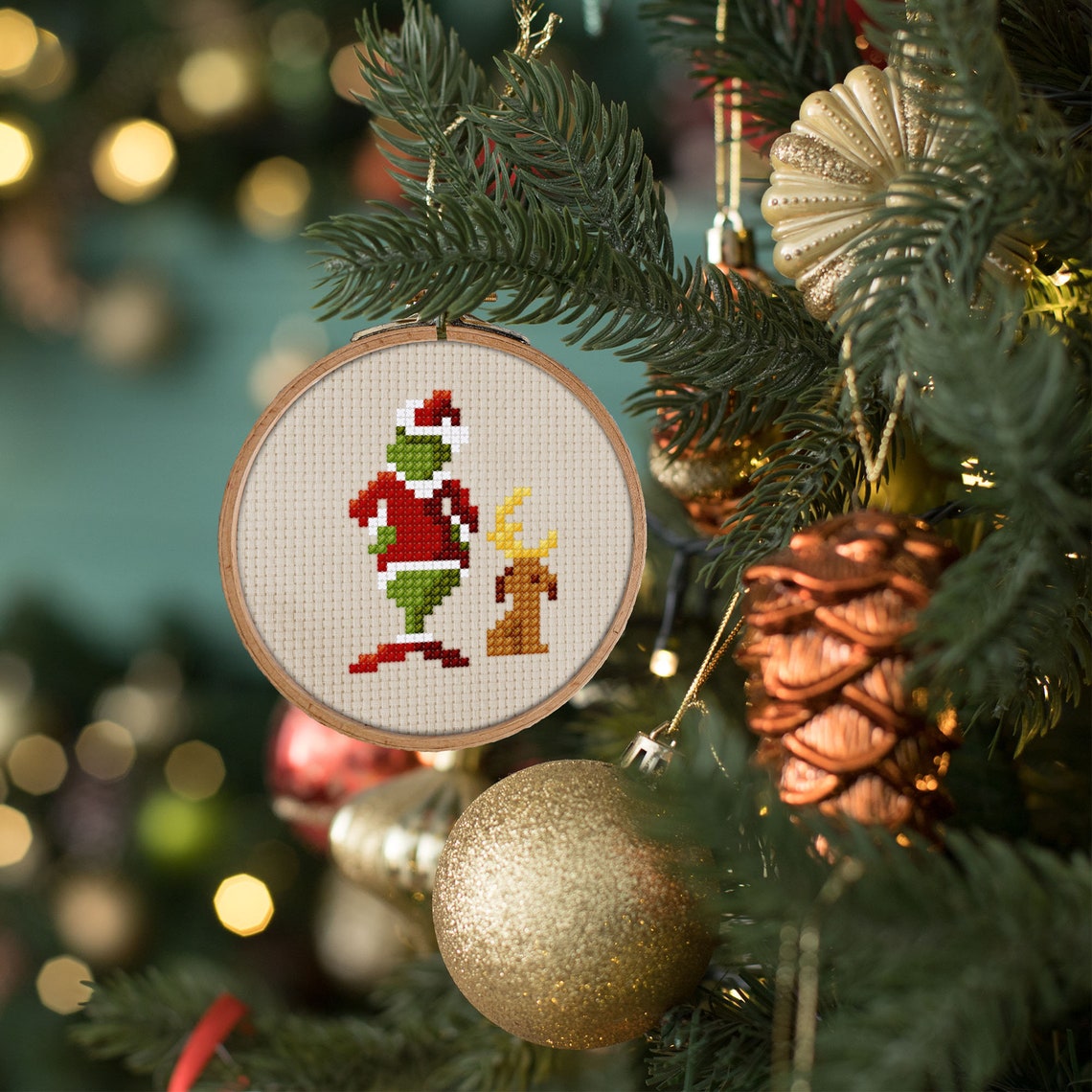 Grinch PDF Cross Stitch Pattern DIY Christmas Ornament - Etsy
