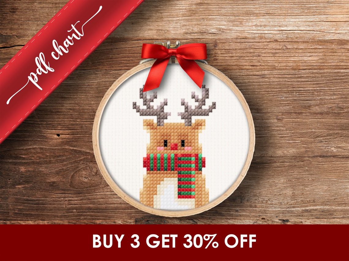 Deer PDF Cross Stitch Pattern DIY Christmas Ornament Gift - Etsy