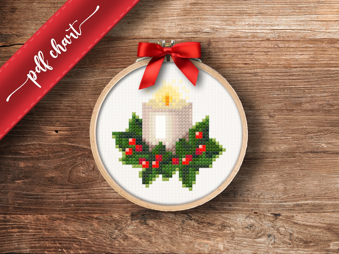 Candle PDF Cross Stitch Pattern DIY Christmas Ornament - Etsy