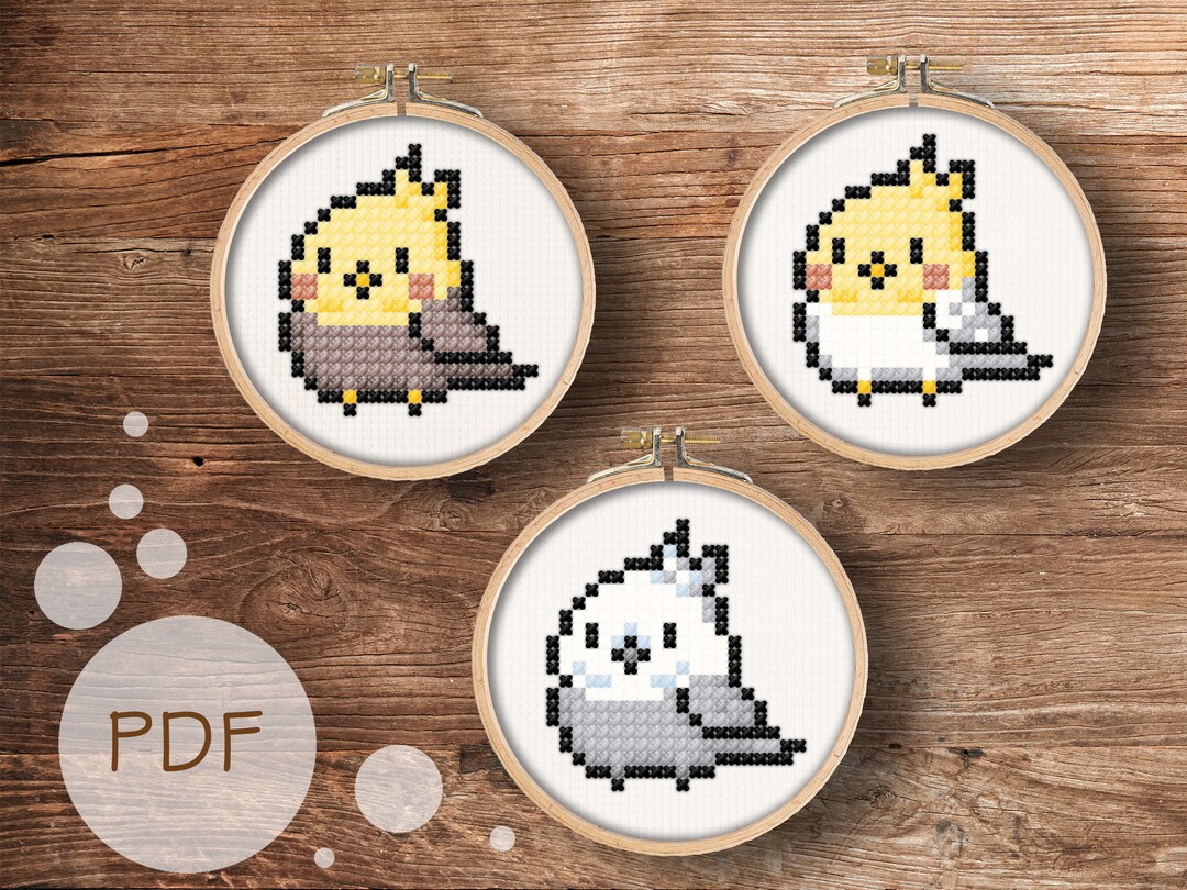 Mini Cockatiels - PDF Cross Stitch Pattern, DIY Gift, Beginner Pattern ...