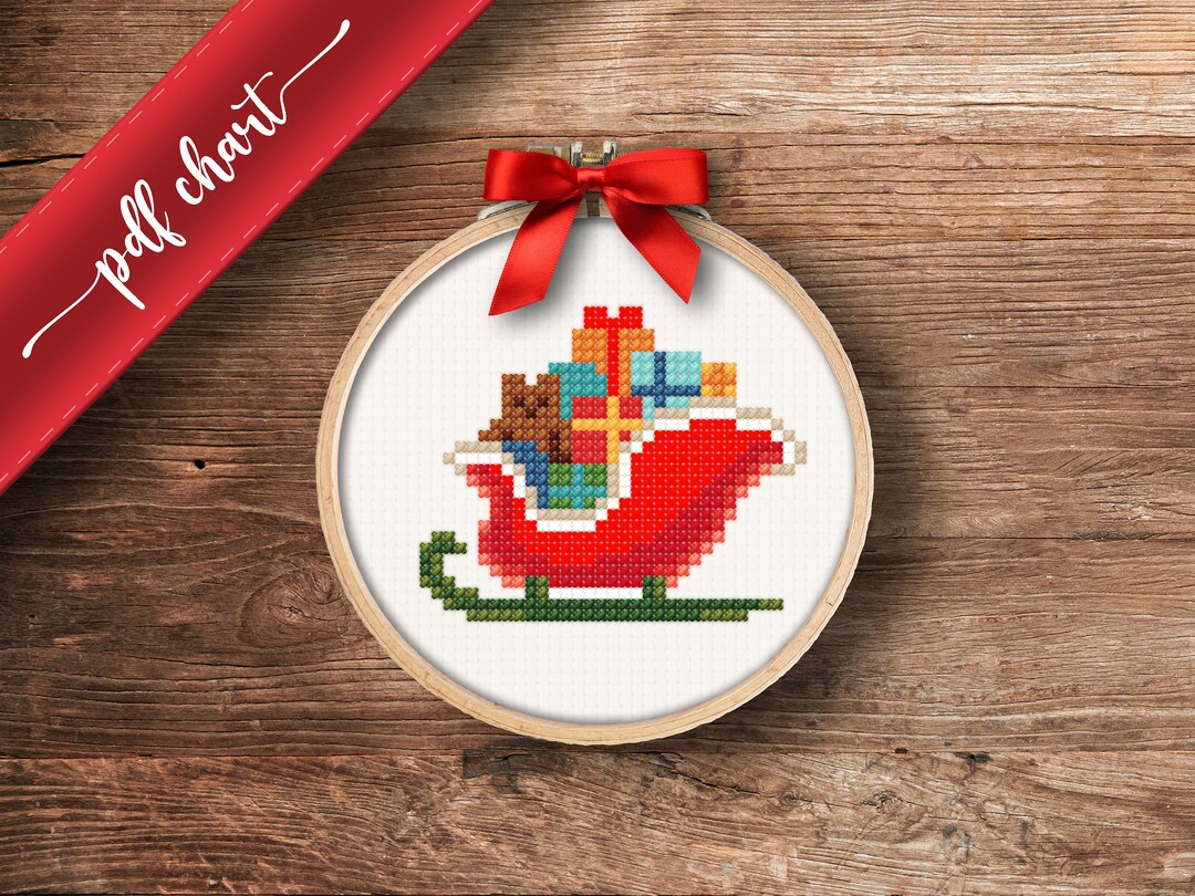 Santa's Sleigh PDF Cross Stitch Pattern, DIY Christmas Ornament, Gift ...