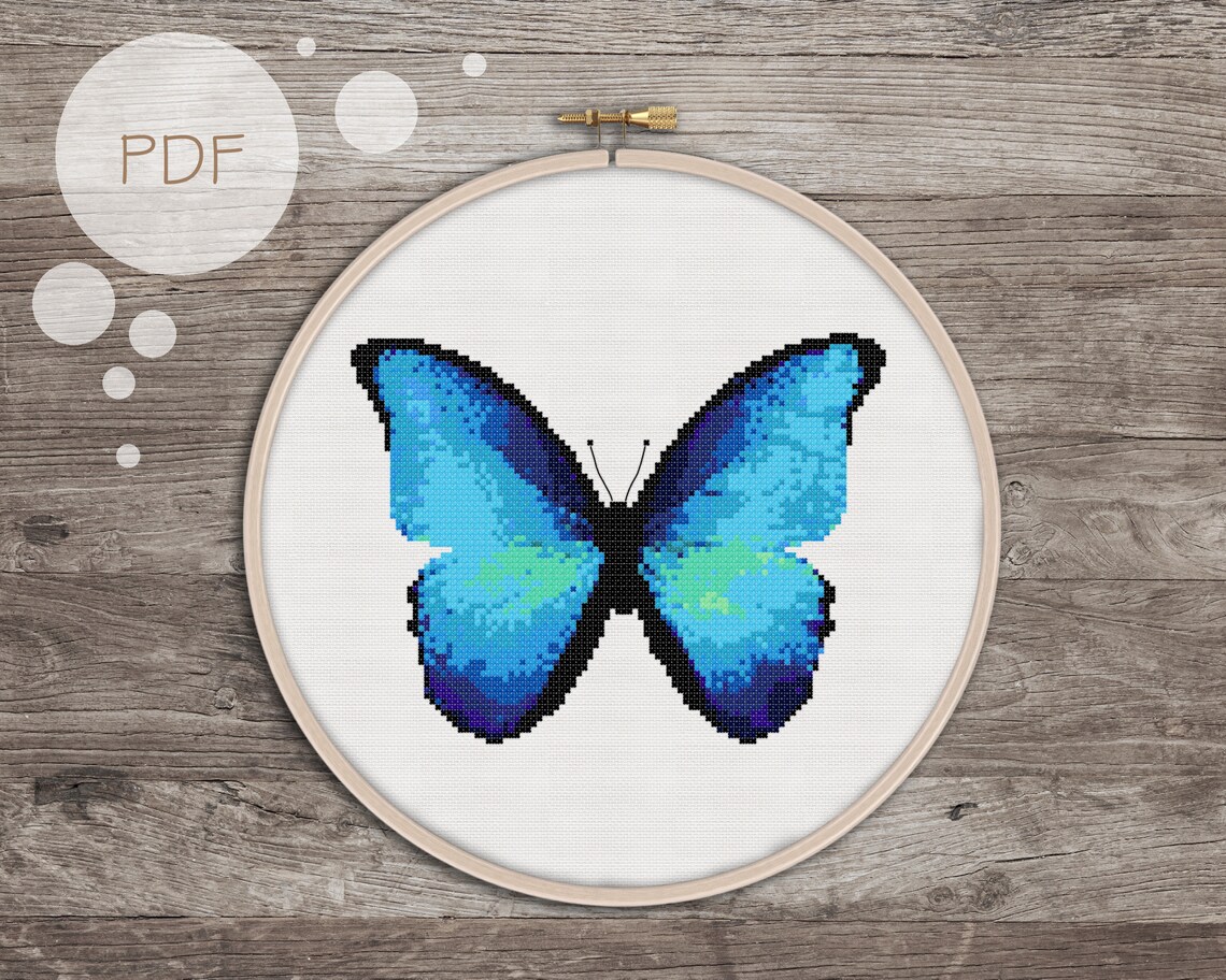 Blue Morpho Butterfly - PDF Cross Stitch Pattern, DIY Gift, Beginner ...