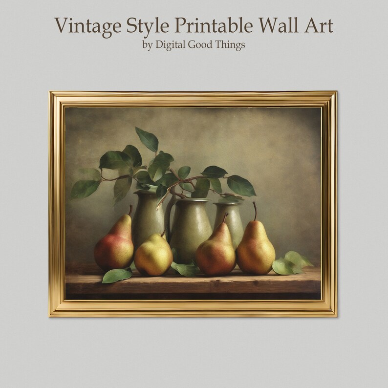 Moody Pears Fruit Oil Painting Print - Vintage Style Still Life for a ...