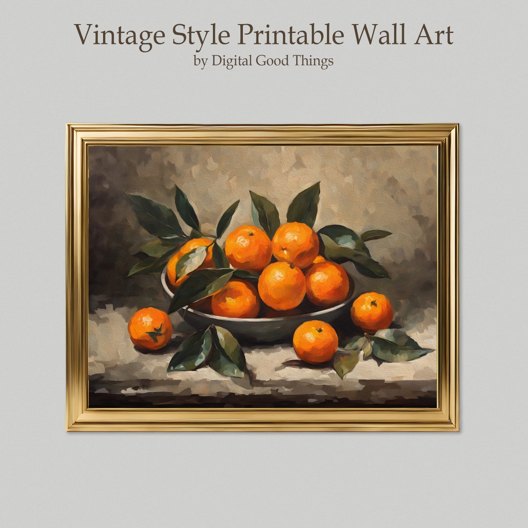 Vintage Clementines Fruit Oil Painting Print - Retro Still Life Art ...