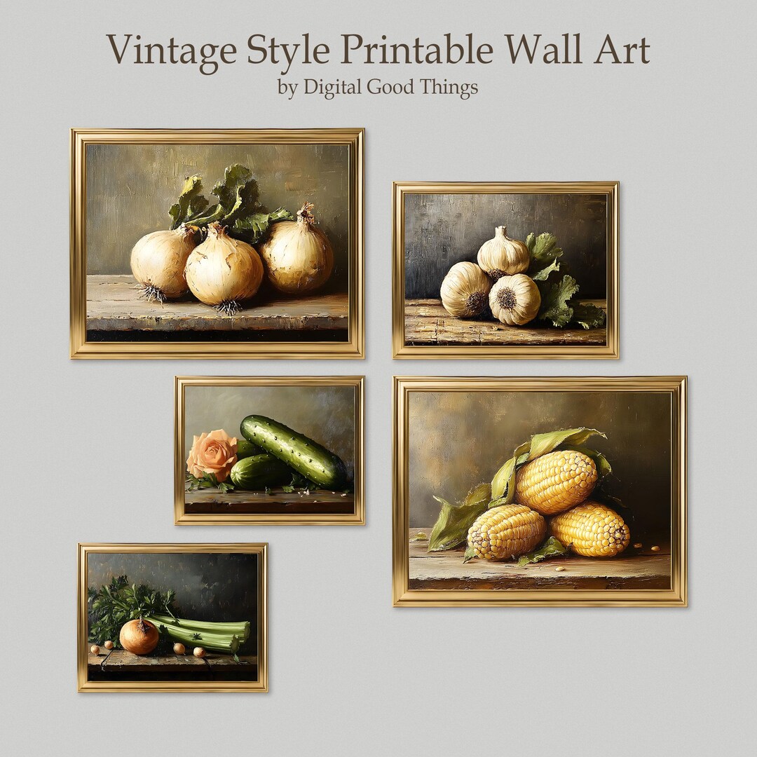 Vintage Vegetable Still Life Printable Set - Rustic and Moody Prints ...
