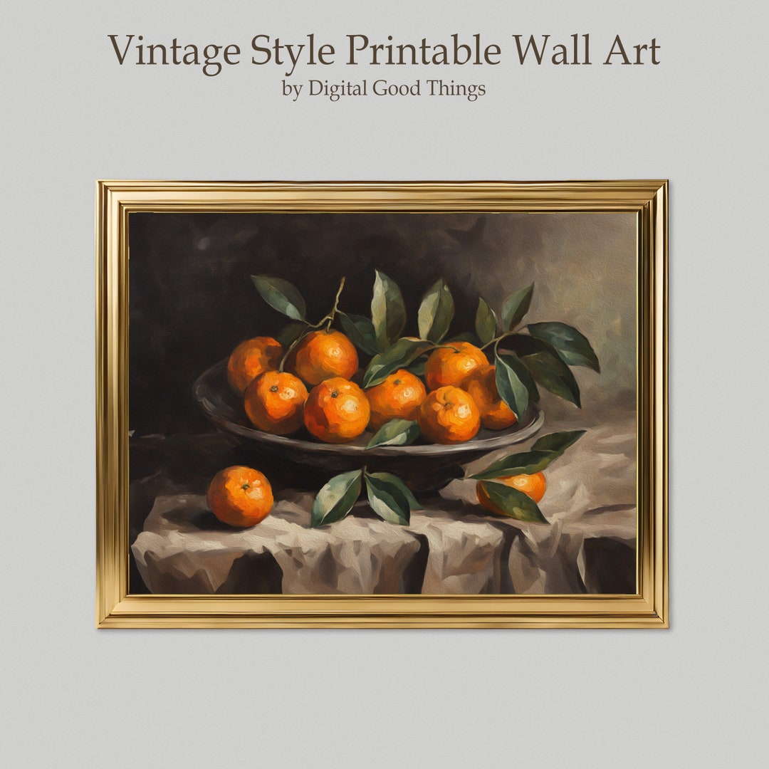 Retro Inspired Clementines Fruit Oil Painting - Vintage Style Still ...