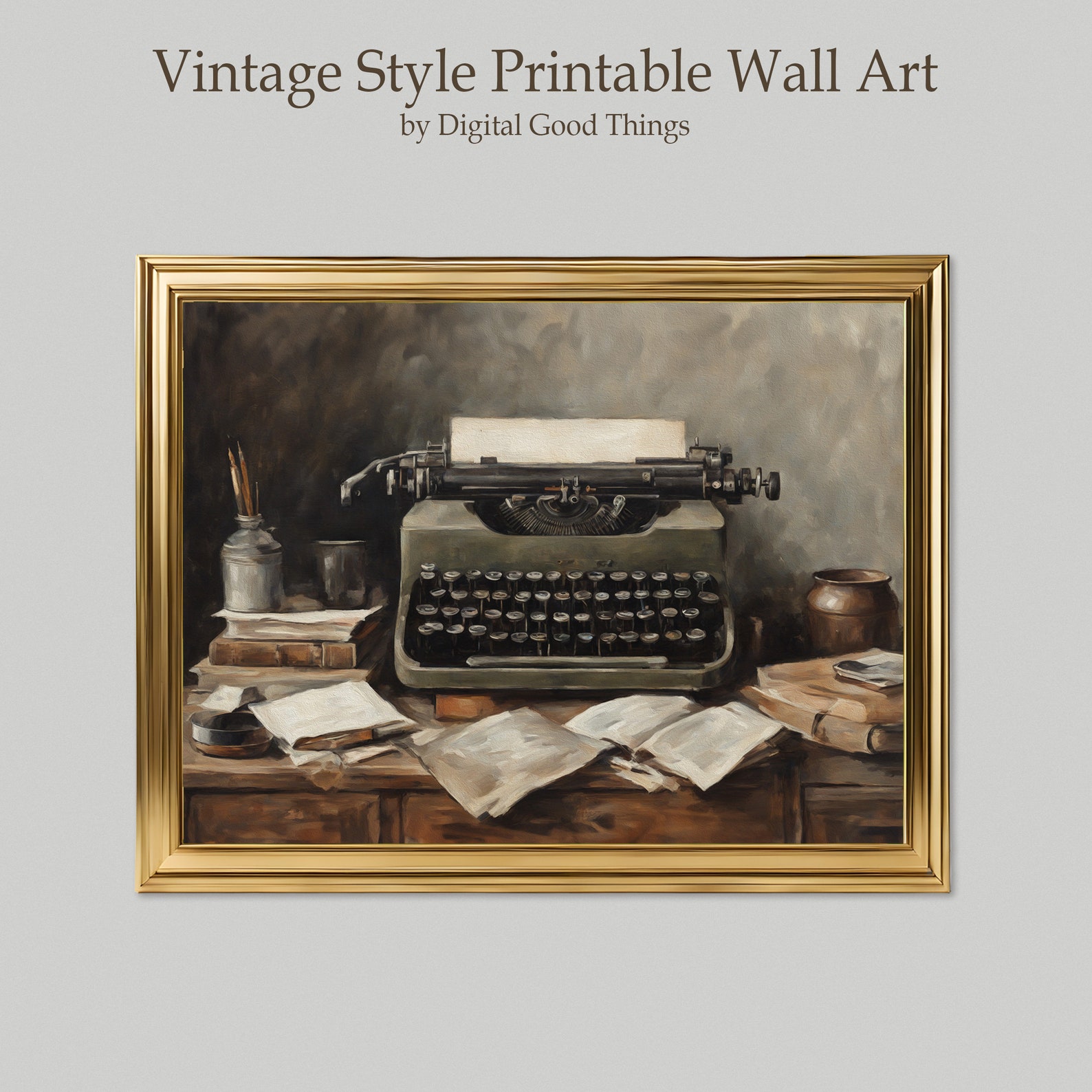Vintage Style Antique Typewriter Oil Painting Print - Rustic Cottage ...