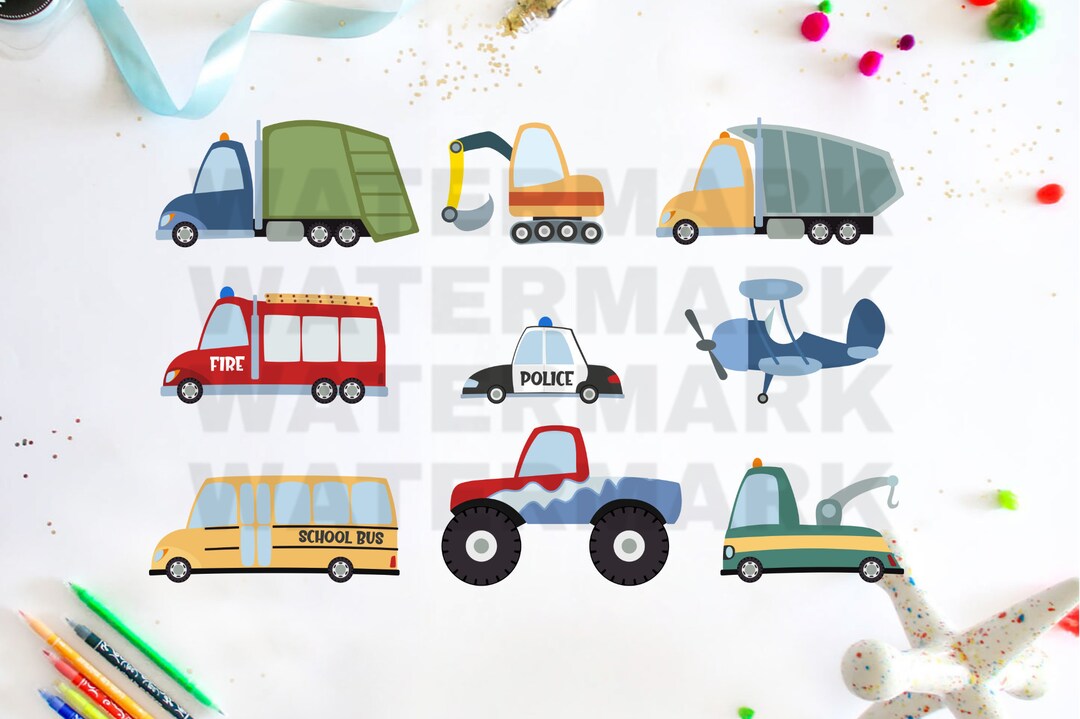 Transportation Clip Arts Birthday Boy Clipart Set Vehicles - Etsy