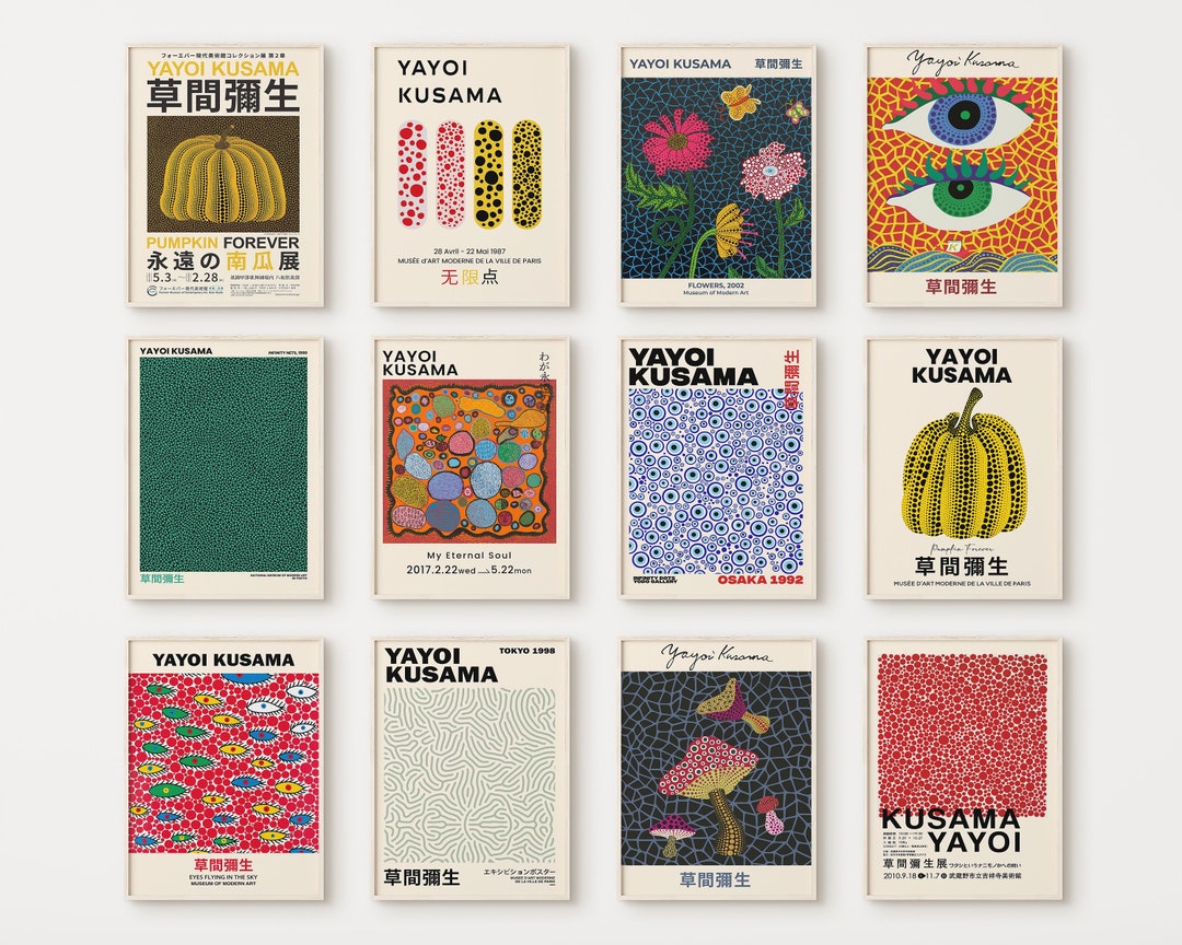 Yayoi Kusama Set of 12 Prints, Gallery Wall Set, Exhibition Print Set ...