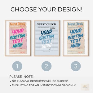 Custom Guest Check Wall Art Print, Large Size Available Guest Check Poster, Printable Girly Wall ...