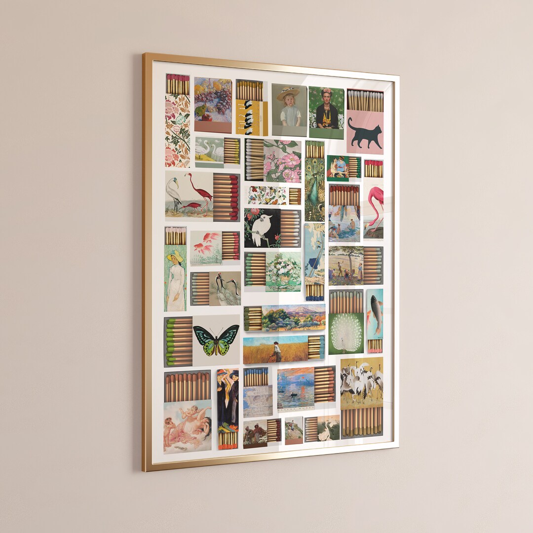 Vintage Eclectic Matchbox Print, Maximalist Matches Poster, Green ...