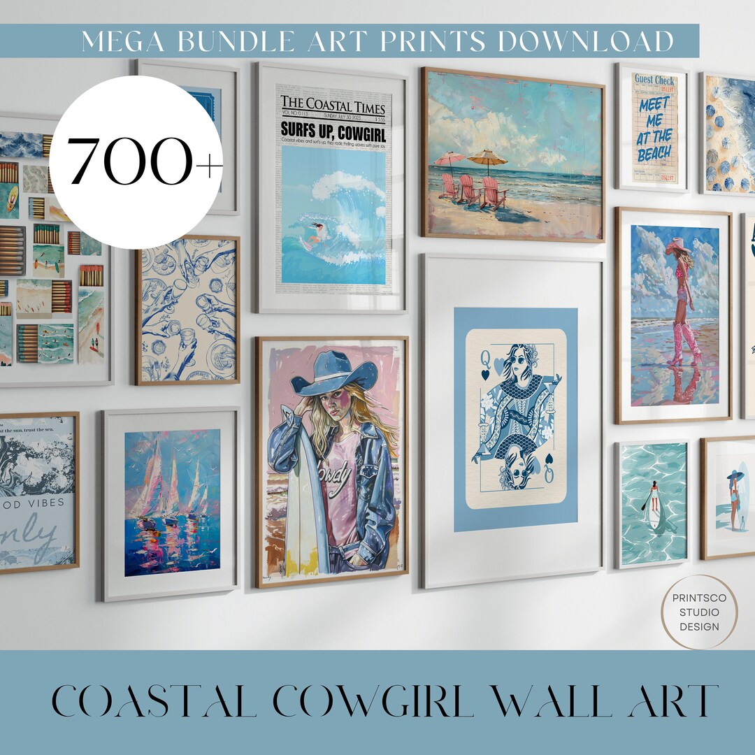 700 Blue Coastal Cowgirl MEGA BUNDLE Wall Art Prints Set, Dorm Decor ...