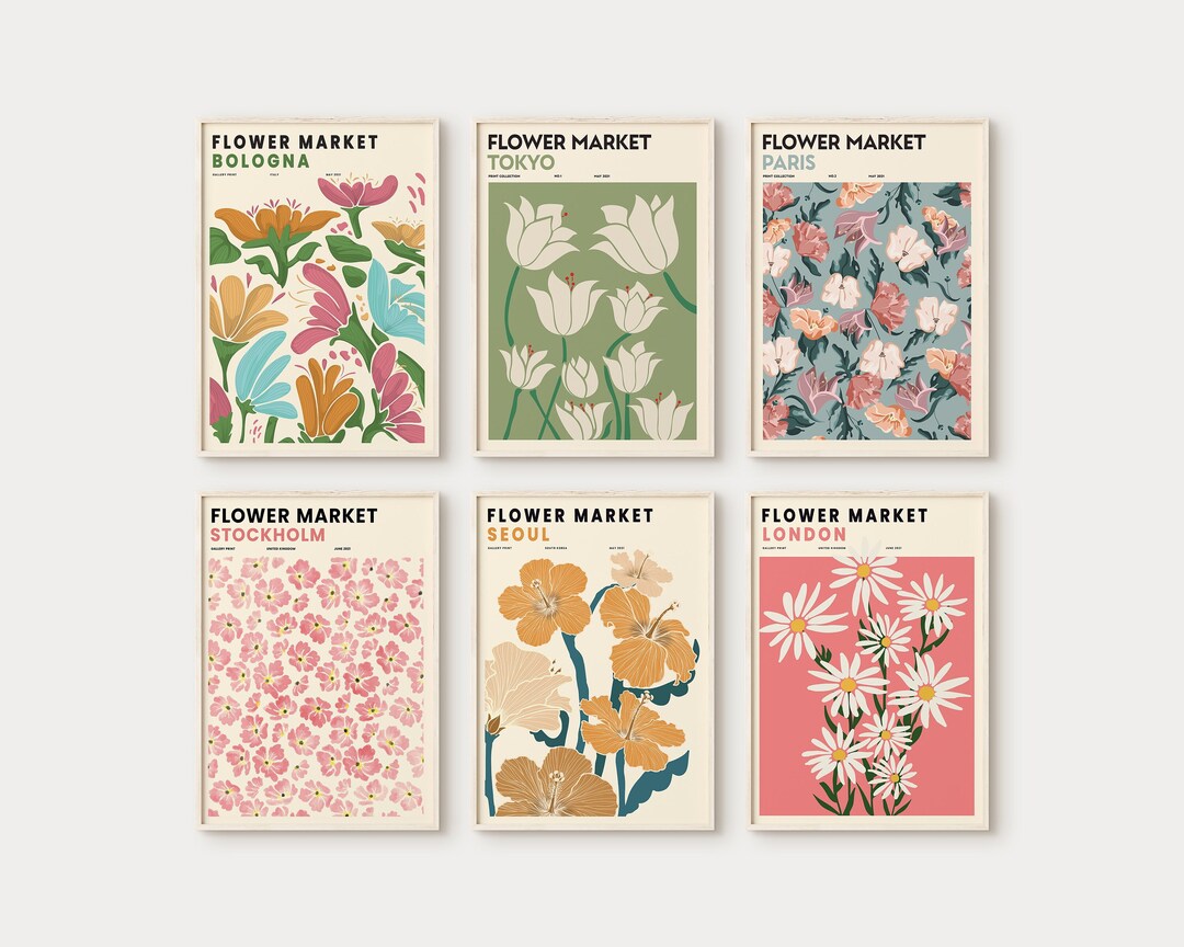Flower Market Set of 6 Prints, Gallery Wall Set, Flower Market Print ...