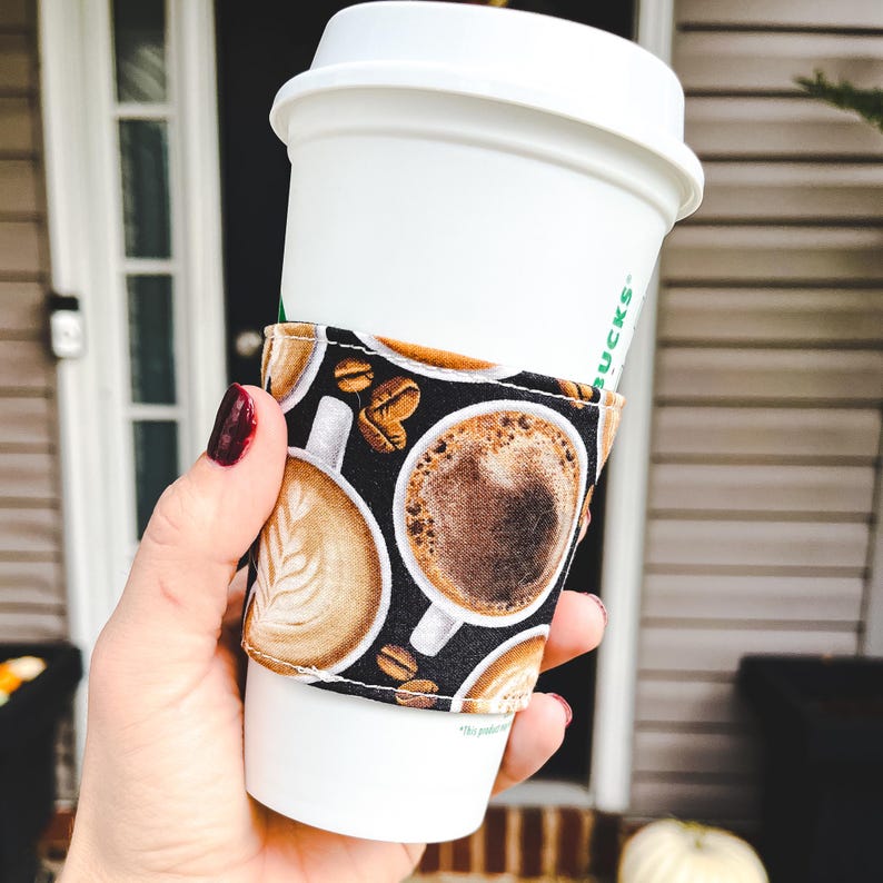 Personalized Fabric Coffee Cup Sleeve, Reversible Coffee Cozy - Etsy