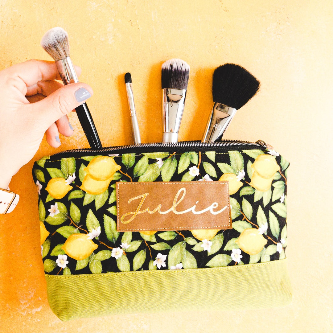 Lemon Print Makeup Bag: Personalized Waterproof Cosmetic Pouch - Etsy