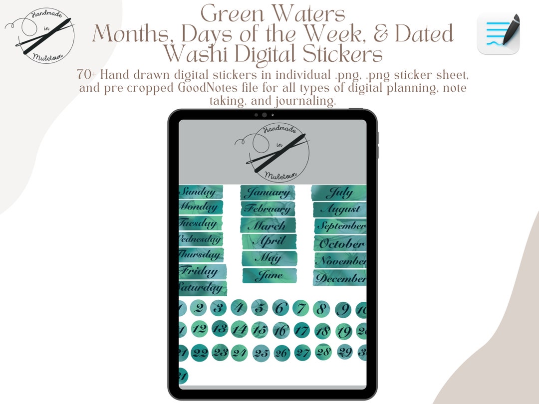 Months, Days of the Week, and Dated Hand Drawn Digital Stickers for ...