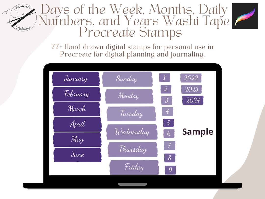 Days of the Week Stamps, Months Stamps, Daily Numbers Stamps, and Years ...