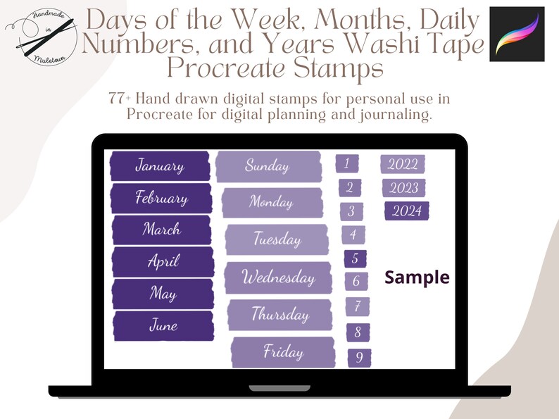 Procreate Stamps, Days, Months, Numbers, Years (digital Download) - Etsy